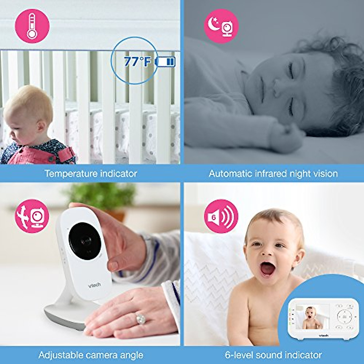 VTech VM3252-2 2.8” Digital Video Baby Monitor with 2 Cameras and Automatic Night Vision, White