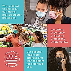 DEMETECH Protective 3-Layer Adult Disposable Face Mask with Ear Loops, Made in the USA, Purple, Box of 50