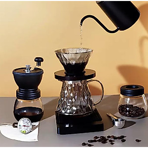 HYAXGM Pour Over Coffee Maker, 20oz/600ML Glass Carafe with Glass Coffee V60 Paper Filter 100 Sheets，Glass Pour Over Coffee Dripper With Wooden Base Stand，Drip Coffee Maker Set for Home or Office