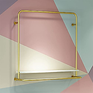 NEOCHY Wall-Mounted Clothes Rail, Clothes Display Rack with Shelves and 2 Rails, Industrial Tube Hangers, Closet Racks/Golden/100Cm