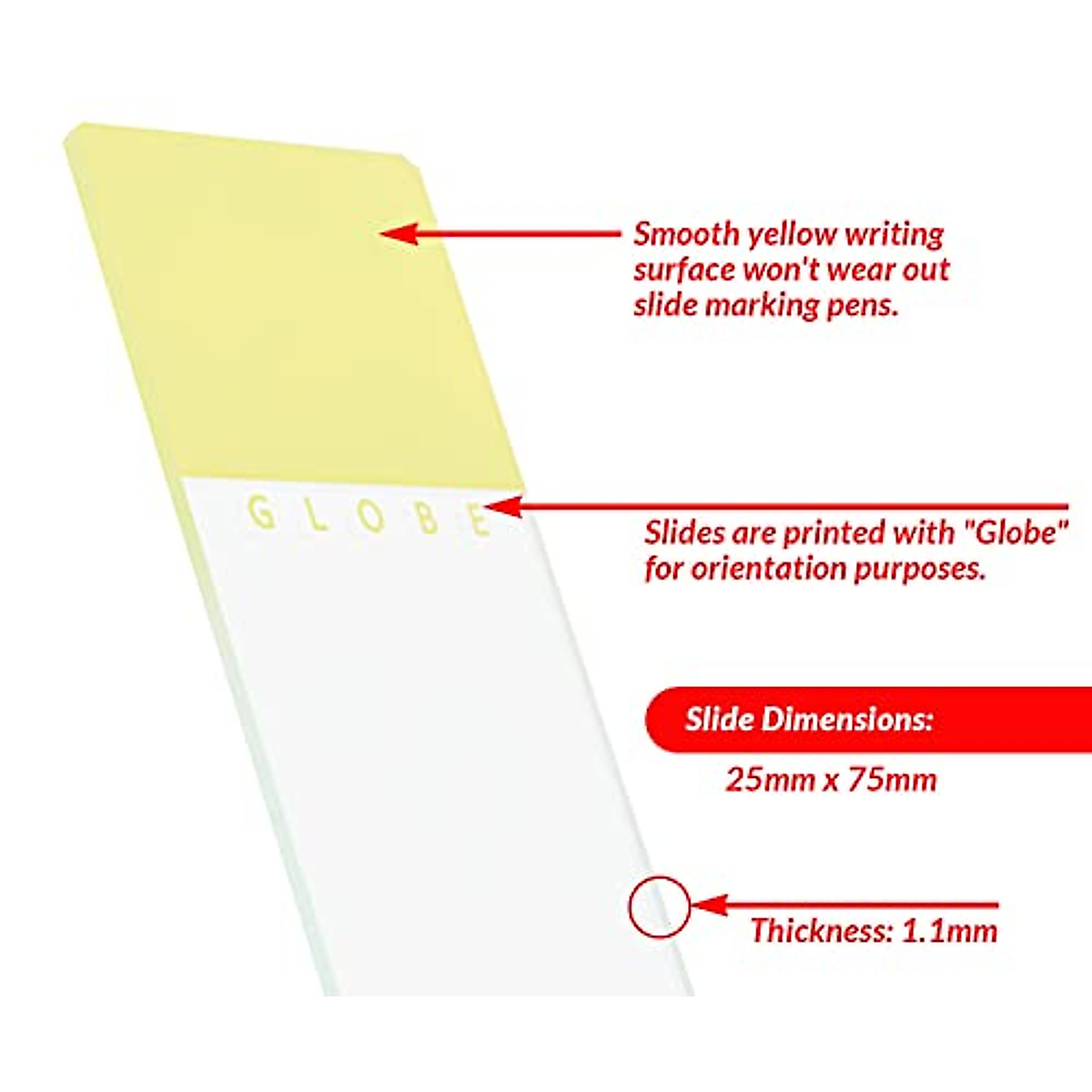 Globe Scientific 1324Y Glass Microscope Slide, 25 x 75mm Size, Ground Edges with Safety Corners, Yellow Frosted (1,440 slides)