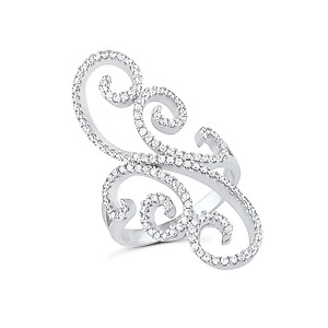 SILVERCLOSEOUT Rhodium Plated Sterling Silver Womens Cz Cubic Zirconia Statement Swirl Ring - Size 8