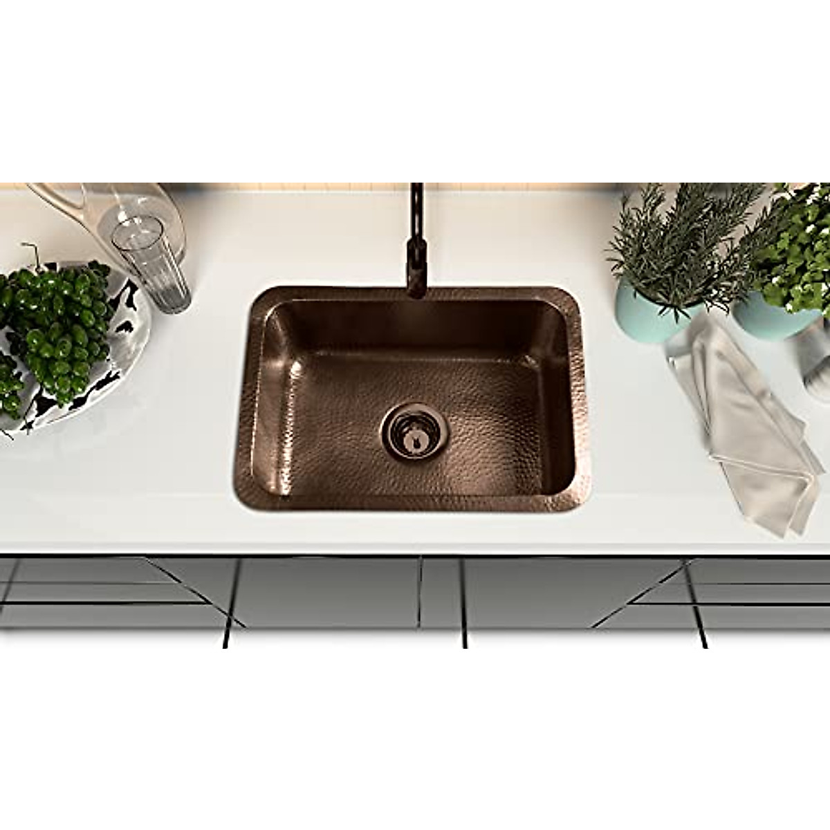 Monarch Abode 17098 Pure Copper Hand Hammered Milan Single Bowl Kitchen Sink (21 inches)