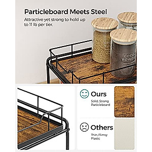 SONGMICS Spice Rack Organizer, Countertop Organizer for Bathroom Kitchen, 2 Tier Space-Saving Counter Shelf with Slide Out Basket Drawers, 14.6 x 11 x 12.6 Inches, Rustic Brown and Black