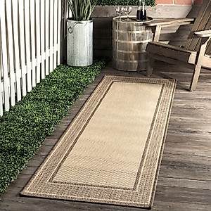 nuLOOM Gris Bordered 8 Square Indoor/Outdoor Area Rug for Living Room Patio Deck Front Porch Kitchen, Beige/Tans
