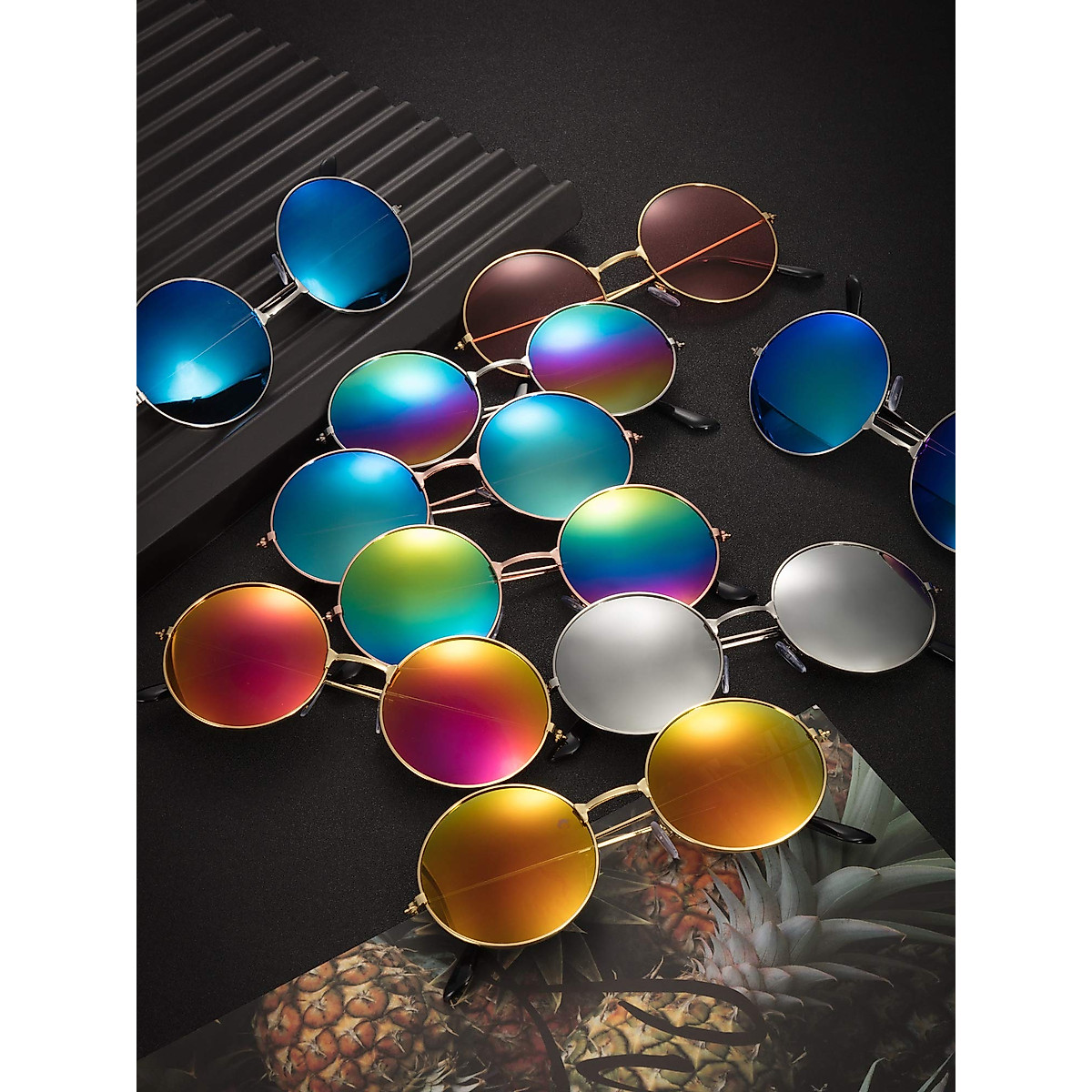 Blulu 18 Pairs Hippie Round Sunglasses for Women Men Bulk Retro Circle Hippie Glasses Metal Frame for Disco Party Accessory
