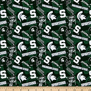 NCAA Michigan State Spartans 1178 Tone on Tone Dark Green/White, Quilting Fabric by the Yard