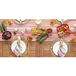 DII Farmhouse Braided Stripe Table Runner Collection, 15x72 (15x77, Fringe Included), Spice