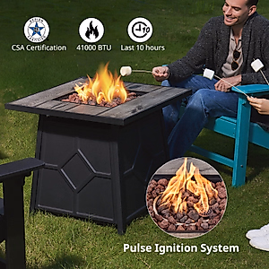OTSUN 28'' Propane Fire Pit Table for Patio Outdoor, 40000BTU Gas Fire Table with Weather Cover, Lid, and Volcanic Rock, Pulse Ignition System, Stainless Steel