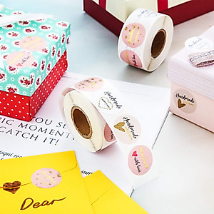 Outus 1000 Pieces Handmade with Love Stickers 1 Inch Foil Homemade Baking with Love Sticker for Baking Store, Wedding, Party and Small Business Present Labels