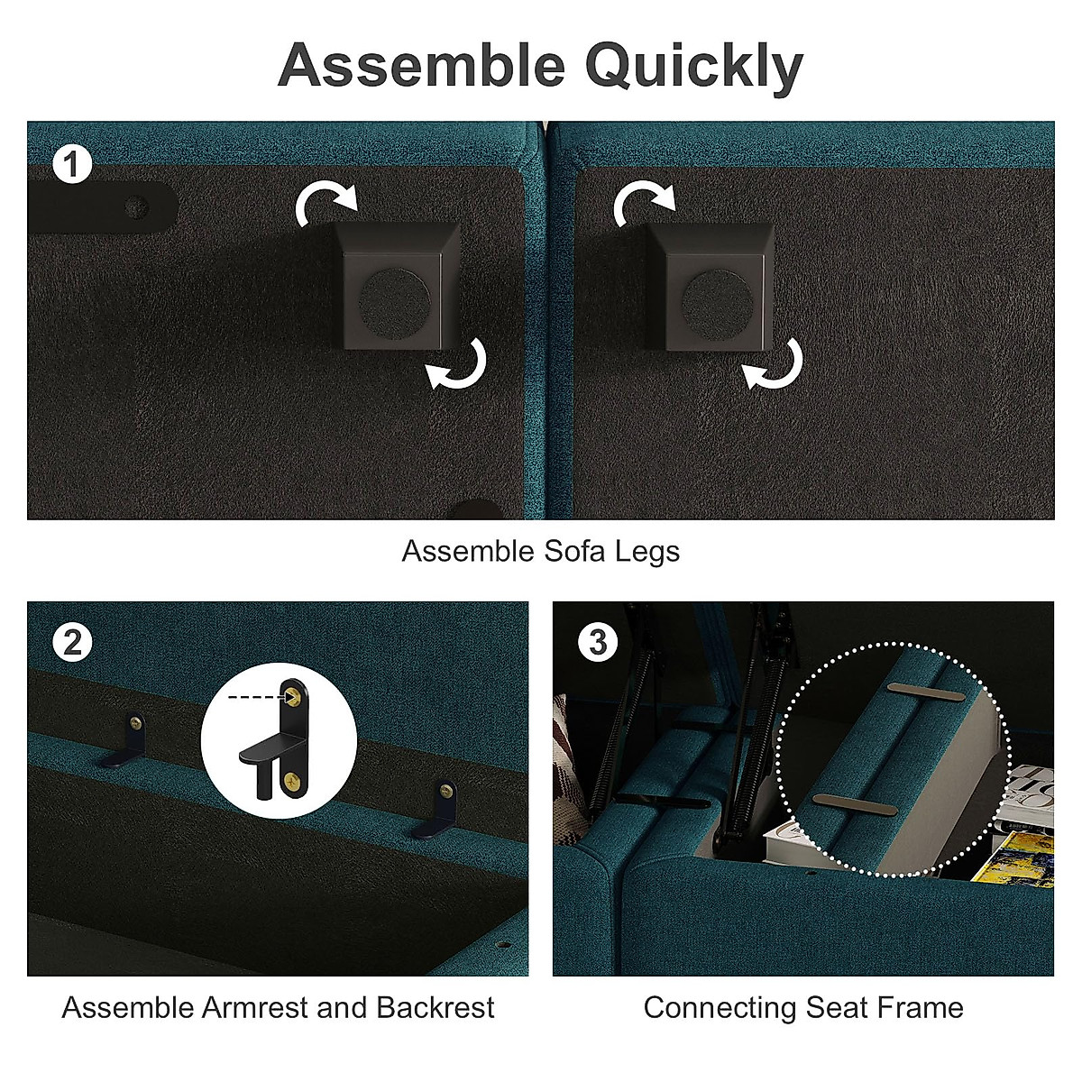 Belffin Terry Fabric Oversized U Shaped Sectional Sofa with Chaise Modular Sectional Sofa Couch for Living Room Convertible Sleeper Bed. Peacock Blue Couch