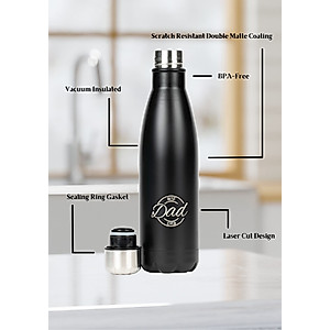 Best Dad Ever Black Water Bottle Stainless Steel & Vacuum Insulated Water Bottle Thermos for Hot & Cold Water, 17 oz Reusable Metal Bottle