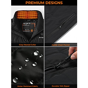 ORORO Men's Heated Down Vest with Battery, Lightweight Heated Vest with 800 Fill Down (Charger Not Included)(Black, XL)