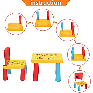 Plastic Children Desk Table and Chair, One Table and One Chair, Reduced Version Mushroom Leg, (16 x 14 x 12) inches
