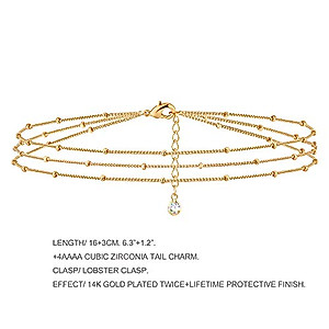 MEVECCO Bracelet for Women Gold Layered Satellite Chain Bead 14K Gold Plated Dainty 3 Layer Simple Jewelry Cute for Girls