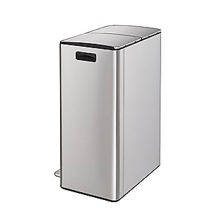 Casa Andrea Milano 15-Gallon Hands-Free Dual Compartment Recycling Kitchen Step Trash Can with Soft-Close Lid, Plastic Inner Buckets