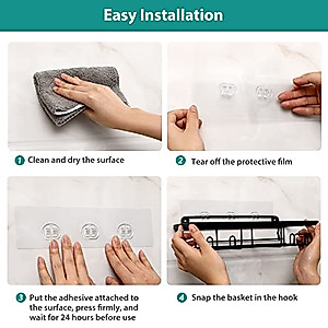 YiLiiod 4-Pack SUS304 Stainless Steel Black Shower Caddy Suction Cup, Bathroom Shower Organizer, Shower Shelf for Inside Shower, Shower Rack with Soap Holder