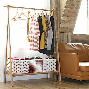 Sea Team Collapsible Canvas Fabric Storage Basket with Handles, Rectangle Waterproof Storage Bin, Box, Cube, Foldable Shelf Basket, Closet Organizer, 16.5 x 11.8 x 9.8 Inches, Red Stripe