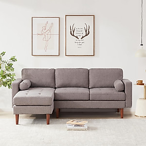 Kingfun 80" W Sectional Sofa Couch, L Shaped Couch with Reversible Chaise, Convertible Sofa Couches for Living Room, Mid Century Modern Linen with Tufted Seat Cushion for Small Space, Grey