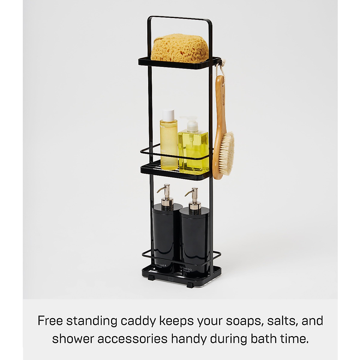 Yamazaki Home Wire Standing Shower Caddy with Bath Shelf Baskets, Steel, Tall, Water Resistant, No Assembly Req.