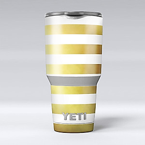 Design Skinz The Gold and White Horizontal Stripes - Skin Decal Vinyl Wrap Kit Compatible with The Yeti Rambler Cooler Tumbler Cups