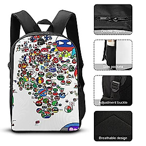 Woidxzxza Countryball Polandball World Map School Backpacks Large Capacity Travel Bag Book Bags Sports Daypack for Girls Boys