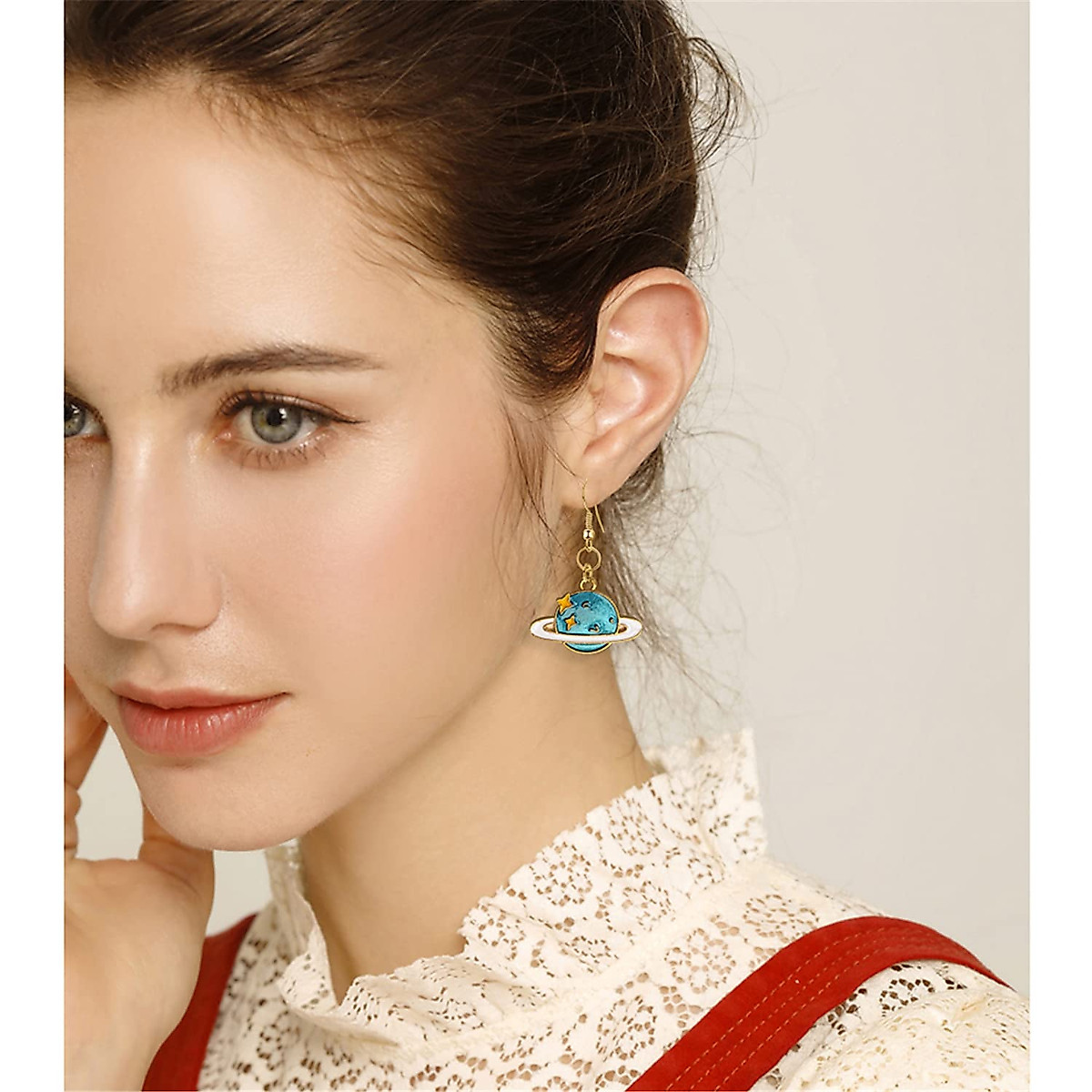 WUWEIJIAJIA Unique Creative White Astronaut Stud Earrings Asymmetric Spaceman Star Moon Earrings Blue Planet Cloud Stud Dangle Earrings (Style-8)