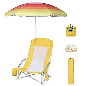 WGOS Beach Chair, Beach Chair and Umbrella, Backpack Beach Chair Beach Chair for Adults Beach Chair, Beach Chair with Umbrella, Beach Chair for Adults Camping Chair High Back w/Umbrella&Cooler