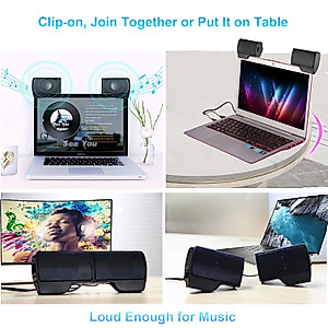 SUPVIN Portable Mini Speakers, External Clip On Computer Speakers, USB Powered Wired Multimedia Mini Soundbar for PC Computer Laptop Speakers