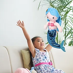 Cabilock 20 Blue Mermaid Stuffed Animal - Cute Soft Hugging Mermaid Plushies Pillow Toys Kawaii Birthday Present for Adults Kids Boys Girls