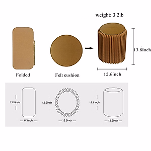 Home Round Stool Foldable Brown - 13.8inch Heigh with Felt Cushion, Space-Saving Dressing Room Chair Seat Small - Fabulous Presents for Family, Friends’ New House