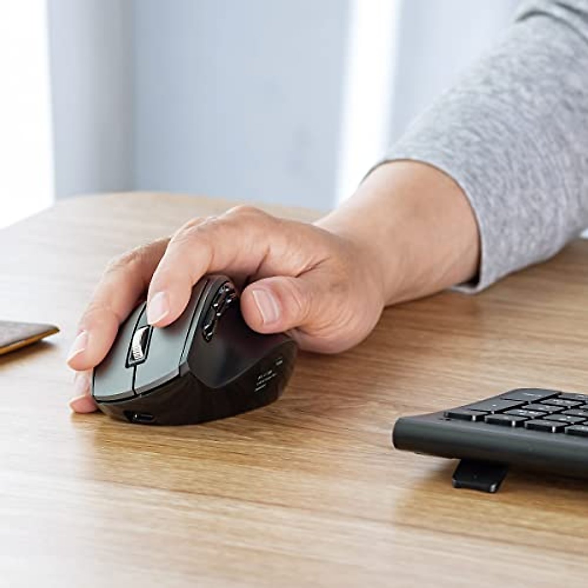 SANWA Ergonomic Wireless Mouse, Bluetooth & 2.4GHz Modules, LED Screen, 6 Programmable Buttons, Rechargeable, Compatible with Windows, Mac, iPad, Android