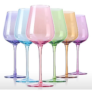Physkoa Colored Wine Glasses Set Of 6 - Crystal Colorful Wine Glasses With Long Stem and Thin Rim,Perfect Colored Wine Stemware for Wine Lover in Christmas,Thanksgiving,15oz(Mixed Color)