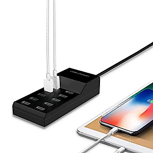 USB Charger USB Charging Station 10-Port USB Desktop hub Wall Charger, Suitable for iPhone/iPad/Samsung Galaxy Note Tablet Android Smartphone Multi-Function Device (Black)