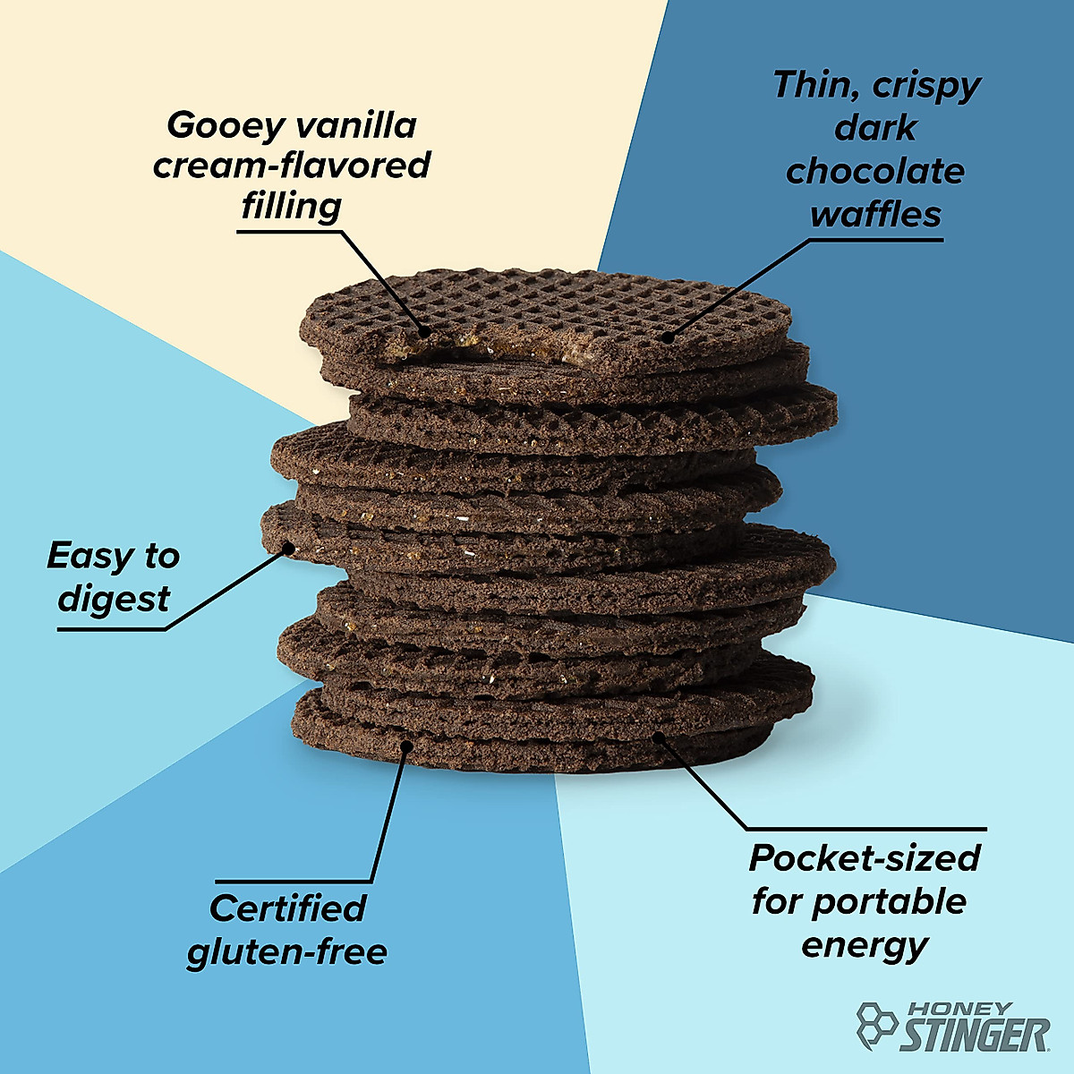 Honey Stinger Organic Gluten Free Cookies & Cream Waffle | Energy Stroopwafel for Exercise, Endurance and Performance | Sports Nutrition for Home & Gym, Pre and Post Workout | 12 Waffles, 12.72 Ounce