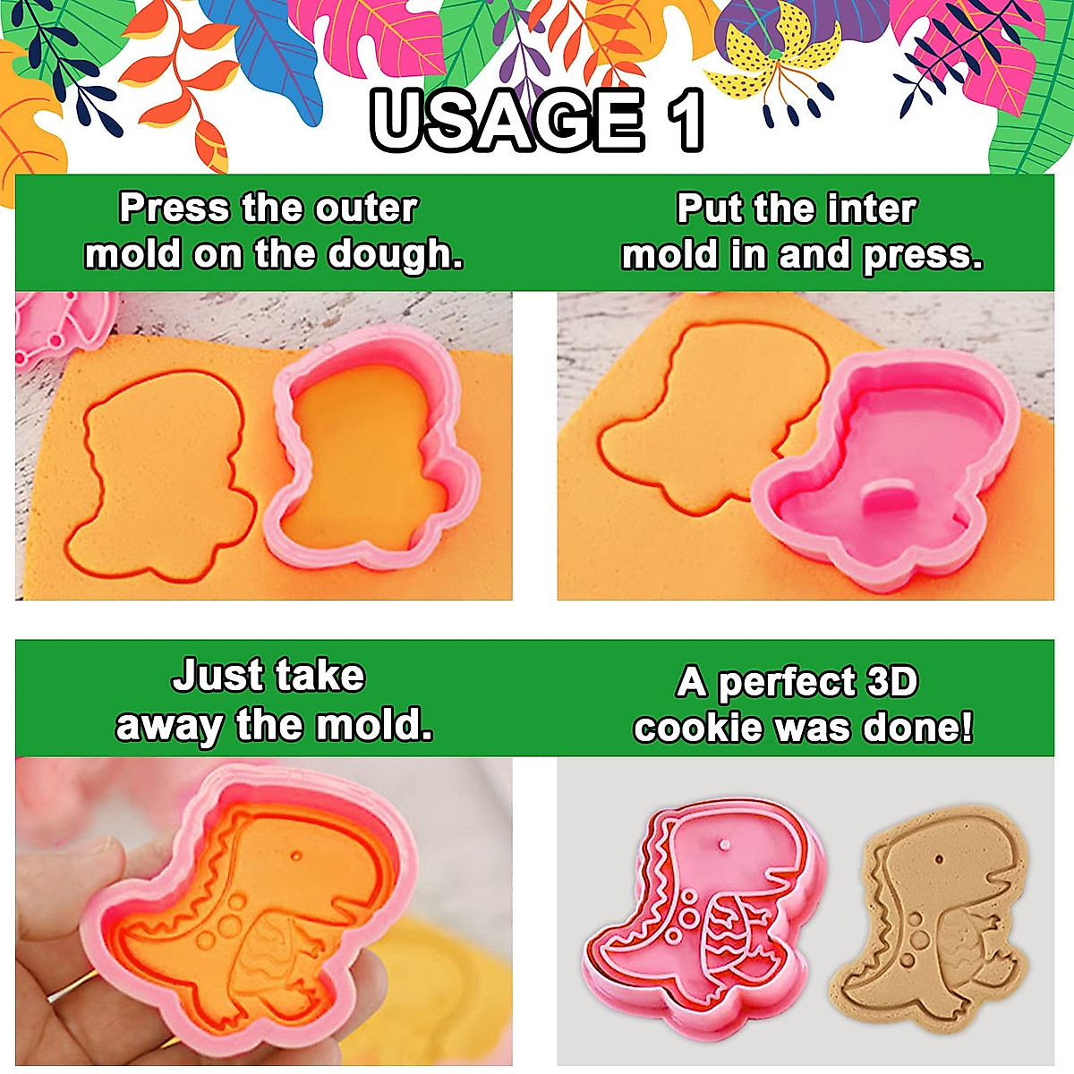 Leesgel Dinosaur Cookie Cutters for Kids Party Decorations, Dinosaur Birthday Party Supplies Favors Decor, Plastic Dino Cookie Cutter Mold for Biscuit Fondant Cake Baking