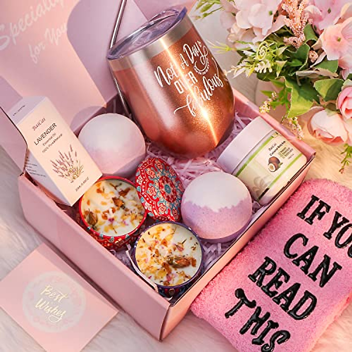 Christmas Gifts for Mom Birthday Gifts for Women, Relaxing Spa Gift Basket for Women Self Care Gift Set for Women,Unique Pink Gift Ideas for Her Sister Best Friend Female Aunt Tumbler Gift Box