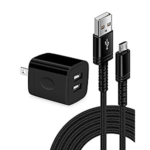 Micro USB Charger, Dual USB Port Wall Block with 6FT Android Fast Charging Cable for Kindle Fire HD 10 8 7 Kids Edition Tablet Paperwhite E-Reader, Samsung J8 J7 Pro S6 S7, Droid Cord AC Power Adapter