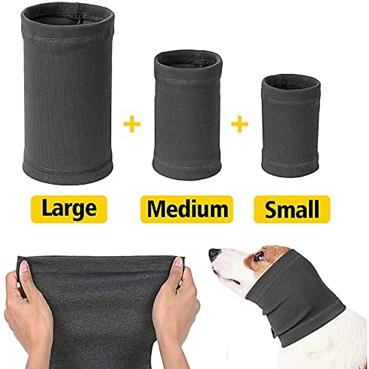 Vokiuler 2 Pack Quiet Ears for Dogs, Cat Dog Hoodies for Noise Block Ear Protection and Recovery, Dogs No Flap Ear Wraps for Anxiety Relief, Calming, Grooming, Neck Ear Warmer(S+S,Gray)