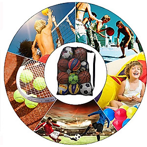 Heavy Duty Sports Ball Bag,Drawstring Mesh Ball Bags Extra Large Soccer Ball Bag Work for Coach, Basketball,Football, Volleyball,BaseBall and Swimming Gears with Adjustable Strap (Black)