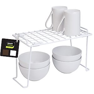Smart Design Stacking Cabinet Shelf Rack - Small (12 x 7 Inch) - Steel Metal Wire - Cupboard, Plate, Dish, Counter & Pantry Organizer Organization - Kitchen [White]