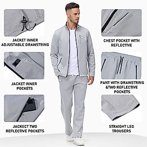 MoFiz Men's Tracksuits,Full Zip Sweat Suits For men,Solid Jogger Sets Active Jackets and Pants 2 Piece Sport Suit For Men's Outfits Light Gray L