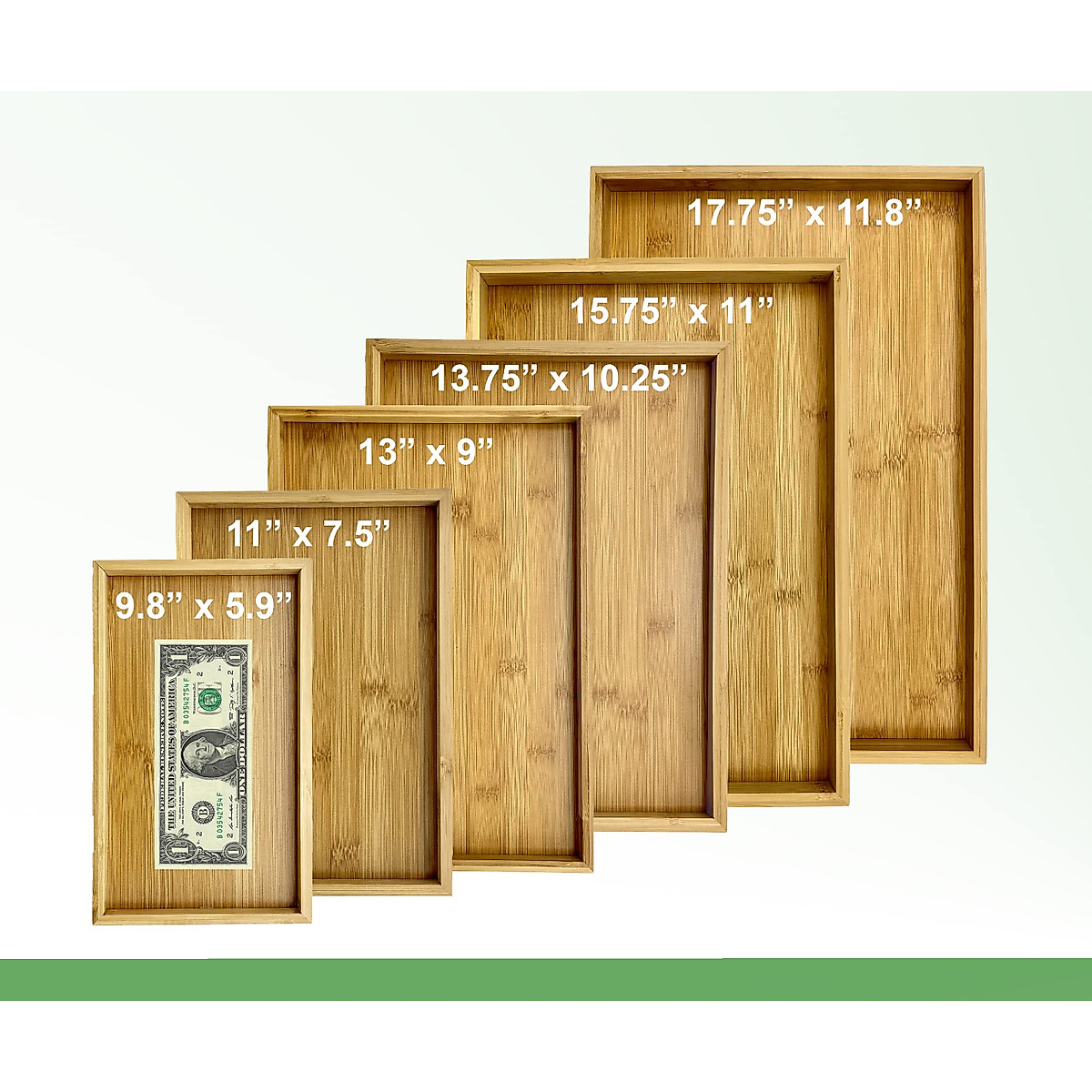 Bam & Boo - Natural Bamboo Serving Tray Modern Rectangular - for Food, Drinks, Decor, Vanity in Home, Kitchen, Bathroom, Coffee Table, Bed(Medium, 13” x 9" x 1.2")