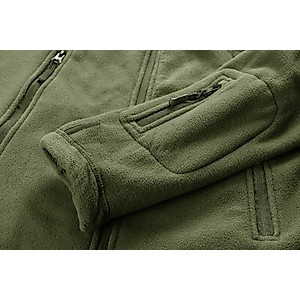 CRYSULLY Men's Tactical Front Zip Fleece Lining Hunting Mountaineering Jackets Windbreaker Coat Army Green