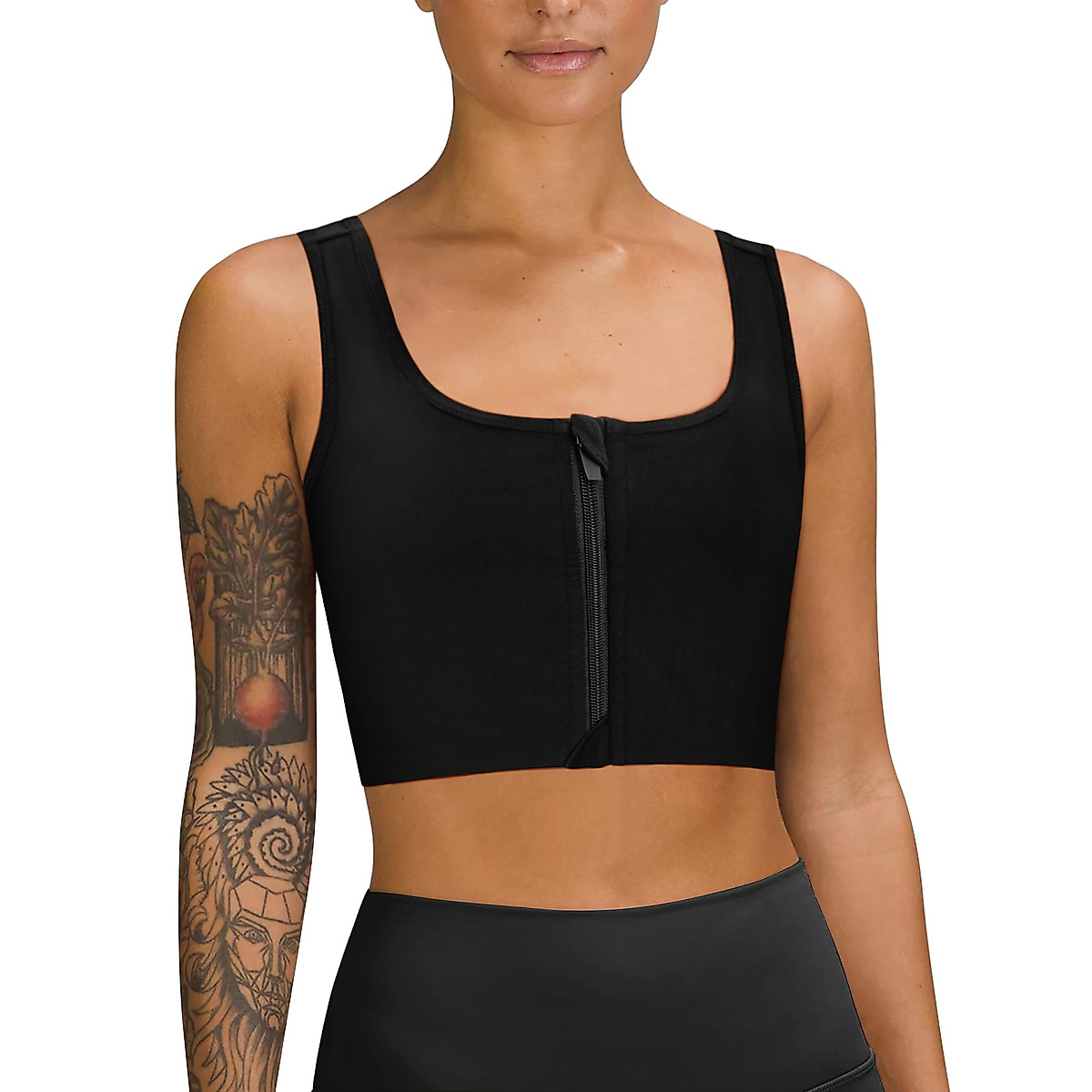 LEINIDINA Chest Binder Tomboy Transgender FTM Square Collar with Front Zipper Binder Bra Tank Top Black