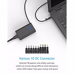 Wishinkle Laptop Charger, 45W 19.5V 2.31A AC Computer Charger Power Cord with 10 Optional Connectors Compatible with Asus Toshiba Lenovo Acer Dell HP Samsung ThinkPad