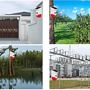 Solar Strobe Light with Remote Controller, Solar Alarm Light with Motion Detector 130db Sound Security Siren 24 Hours+Night Mode+7 Modes IP65 Waterproof for Home, Farm, Barn, Villa, Yard