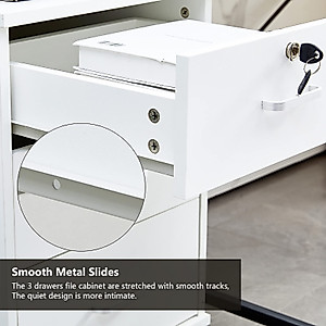 CLIPOP Mobile Office Cabinet with 3 Drawers(1 Lockable), Under Desk Rolling Vertical File Cabinet with 4 Wheels for Letter/Legal /A4 Size Documents, Wooden Storage Cabinet for Home Office (White)