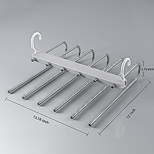 Pants Hangers Space Saving | Lerkumey Non-Slip Clothes Hangers | Multifunctional Clothes Pants Hangers Closet Storage Organizer | 6 Layered Pants Rack Organizer for Scarf Jeans Trousers（Grey）