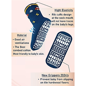 RATIVE Non Skid Anti Slip Slipper Cotton Crew Socks With Grips For Baby Toddlers Kids Boys (3-5T, 6-pairs/RB-711)
